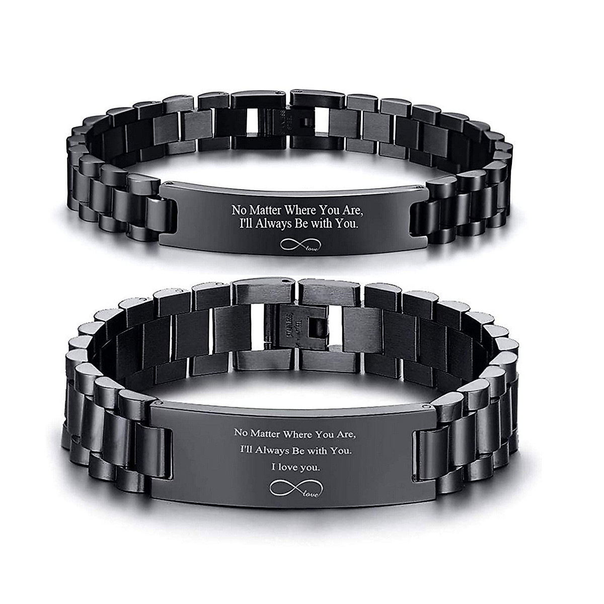 VNOX Personalized Engraved Love Quote Link Bracelet from Wife Anniversary Birthday Gifts to Lover Boyfriend Husband,Adjustable (A pair-for HIm&Her-I'll Always Be with You.)