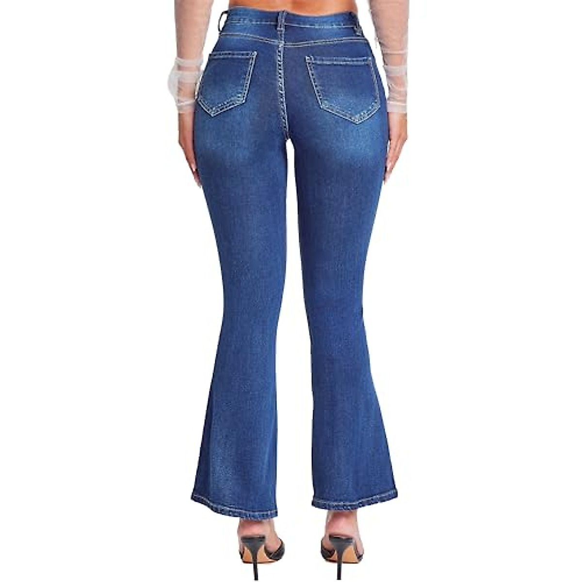 YMI Junior Women's Classic High Waisted Bell Bottom Denim Jeans (Dark wash denim,13)