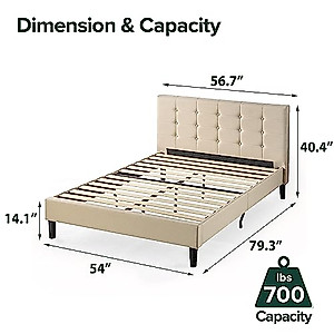 ZINUS Ibidun Upholstered Platform Bed Frame, Mattress Foundation, Wood Slat Support, No Box Spring Needed, Easy Assembly, Full, Beige