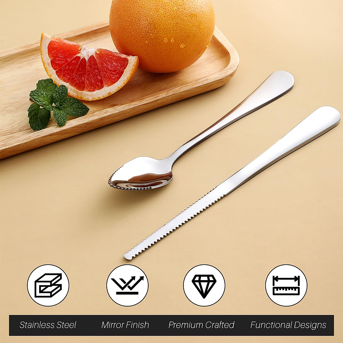 Hiware 4-piece Grapefruit Spoons, Stainless Steel
