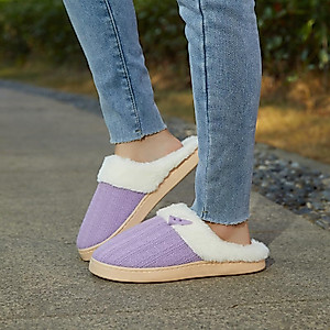 NineCiFun Women's Slip on Fuzzy Slippers Memory Foam House Slippers Outdoor Indoor Warm Plush Bedroom Shoes Scuff with Faux Fur Lining size 9 10 violet