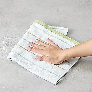 Amazon Basics 100% Cotton Soft & Absorbent, Popcorn Texture Terry Kitchen Cloth, Pack of 4, Green Stripe, 26"L x 16"W