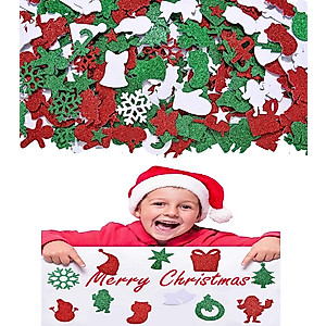 NT-ling Christmas Glitter Foam Stickers Self-Adhesive Christmas DIY Foam Craft Kits Santa Claus, Christmas Tree, Snowman, Bell, Elk, Bow, for Kids' Art Projects, Cards, Party Decorations,96 Pieces