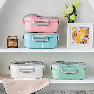 Tinaforld Adults Bento Lunch Box,Salad Container Large 43oz Salad Bowl, Bento-Style Tray for Toppings, 3oz Sauce Container for Dressings, and Built-In Reusable Fork (White)