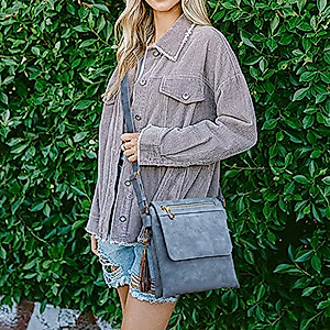 Roulens Women Leather Crossbody Purse Double Compartment Large Flapover Lightweight Medium Crossbody Bag with Tassel