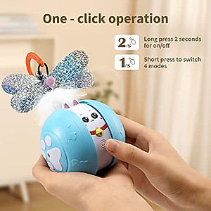 Vepnanline Cat Toys for Indoor Cats Automatic Interactive Cat Laser Toy Rechargeable Cat Ball Toys with Feathers(Blue)