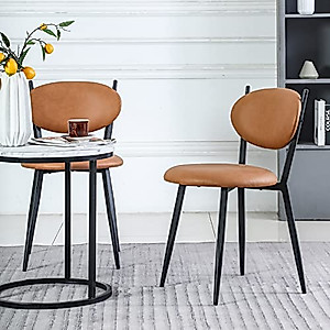 ZHNT Cognac Colour Vegan Leather Upholstered Modern Dining Chairs,Metal Legs for Kitchen Dining Room Chair,Bedroom,Living Room Chairs Set of 2 (Brown)