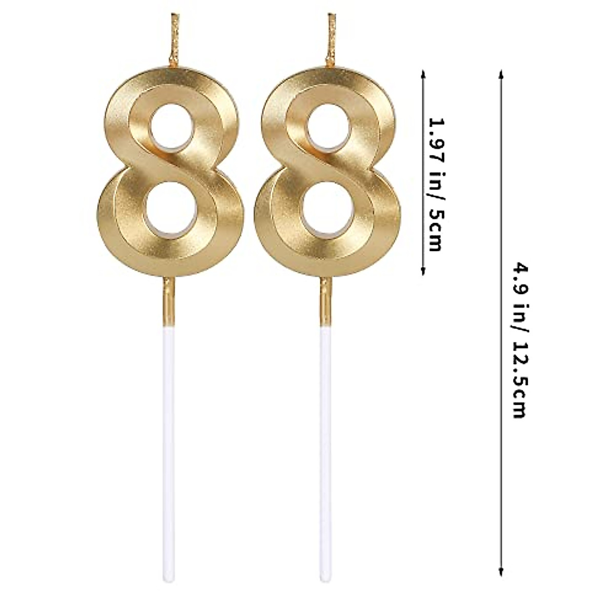Gold 88th Birthday Candles for Cakes, Number 88 Candle Cake Topper for Party Anniversary Wedding Celebration Decoration