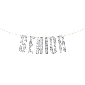 Silver Glitter Senior Banner Congrats Grad High School College Graduation Party Decorations