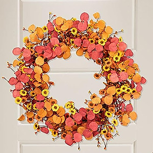 DIYFLORU Fall Wreaths for Front Door 22 inch Autumn Door Wreath Fall Eucalyptus Wreath with Daisy for Thanksgiving Harvest Festival Indoors Outside