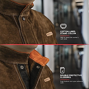 YESWELDER Leather Welding Jacket，Heavy Duty Welding Coat，Heat Flame Resistant Welding Apron with Sleeves，Weld Clothes for Men Women,large