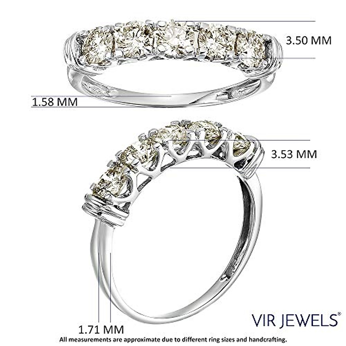VIR JEWELS 1 cttw Diamond Wedding Anniversary Band for Women 5 Stone Champagne Diamond Engagement Ring 14K White Gold Prong Set Size 7