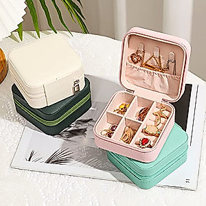 GOTDYA PU Leather Small Travel Jewelry Case,Portable Jewelry Box with Zipper for Organized and Storing Jewelry,Light Pink