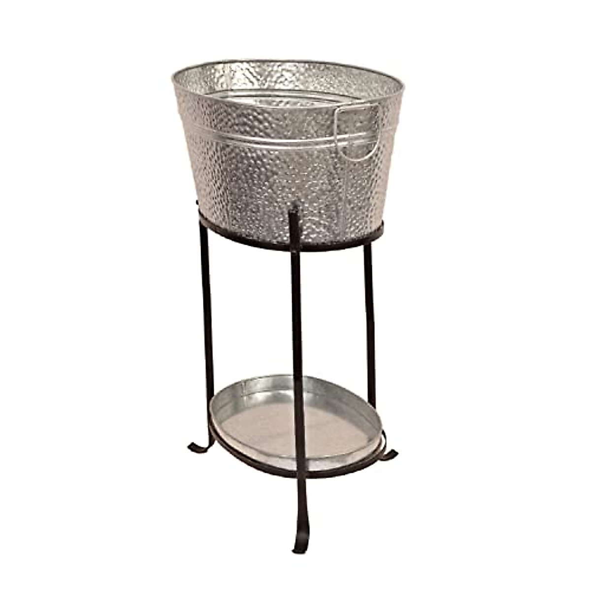 Beverage Tub with Tray and Stand in Galvanized Steel "Pebbled Texture". Measurements H 29.5in L 20in and W 13in. Handmade by Best Artisans in the World