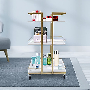 3 Tier Rolling Cart, Utility Manicure Trolley, Open Design Metal Storage Rolling Barber Cart for Kitchen, Living Room, Studio, Bedroom, Balcony, Universal Wheels with Lock