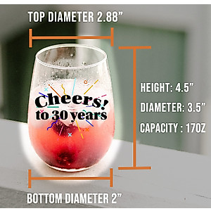 Spotted Dog Company Cheers! To 30 Years, Printed, 17oz Stemless Wine Glass, Happy 30th Birthday Gifts for Him, 30th Birthday Decor, 30th Birthday Decorations, Drinking Wine Glass Cups