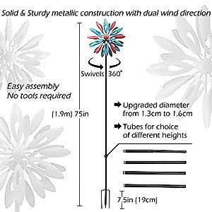 Solar Wind Spinner Solstice 75in Multi-Color Seasonal LED Lighting Solar Powered Glass Ball with Kinetic Wind Spinner Dual Direction for Patio Lawn & Garden, Easy to Assemble and LED Color Changing