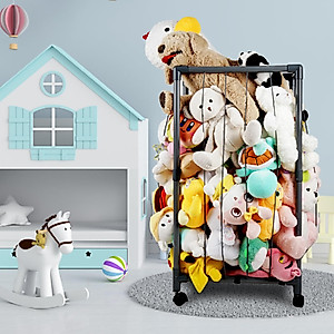 XMBecc Stuffed Animal Storage Zoo Stuffed Animal Holder Space Save Vertical Stuffed Animals Storage PVC with Elastic Band and Net for Playroom Birthday Gift (small-gray)