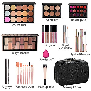 Makeup Kit For Girls Gift, Make up Kit For Women Full Kit Includes Sponge Eyeshadow Liquid Lipstick Concealer Eyeliner Eyebrow Makeup Bag