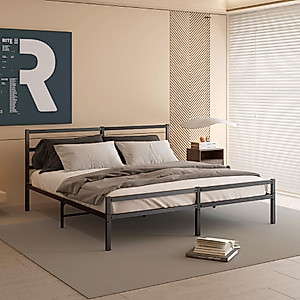 USIIN King Metal Platform Bed Frame with Headboard - Sturdy Metal Frame, Sturdy, and Noise-Free Sleep Solution