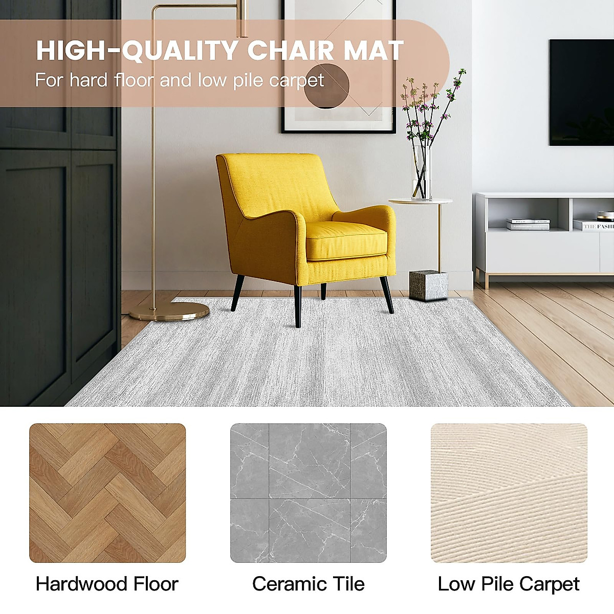 Office Chair Mat for Carpet & Hardwood Floor, 2.62 lbs Anti-Slip Hi-Q Desk Chair Mat for Hardwood&Low-Carpeted Floors, Easy to Clean Desk Floor Mat for Office Chair on Hardwood Floors 48" x 36"
