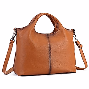 Genuine Leather Handbags Purses for Women,Top Handle Satchel Handbags Crossbody Tote Bags Hobo Bag for Ladies Brown
