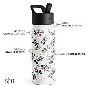 Simple Modern Disney Mickey Mouse Kids Water Bottle with Straw Lid | Reusable Insulated Stainless Steel Cup for Boys, School | Summit Collection | 18oz, Mickey Mouse Retro