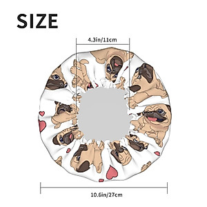 White Brown Pug Shower Cap for Women,Double Waterproof Layers Bathing Shower Hat Large Designed for all Hair