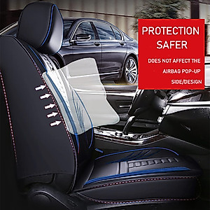 Pengchen Waterproof 5 Car Seat Covers for Nissan Rogue 2008-2025, Premium Faux Leather Automotive Front and Back Seat Protectors Compatible with Airbag Black & Blue Line