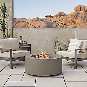 Real Flame Aegean Round Propane Fire Table for Outdoors in Mist Gray with Natural Gas Conversion Kit, Lid and Storage Cover - Durable Gray Fire Pit