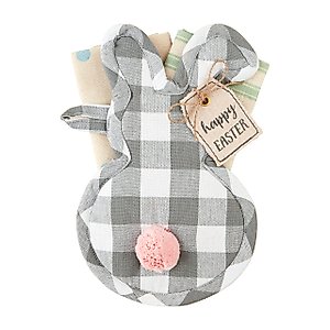 Mud Pie Bunny Pot Holder & Towel Set, Tail, Holder 9" x 6" | Towel 12" x 12"