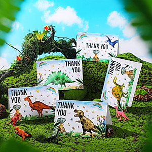 Epakh 40 Pieces Watercolor Dinosaur Thank You Cards with Matching Envelopes and Stickers Jungle Animals Woodland Blank Cards Blank Notes Cards for Birthday Kids Party Baby Shower (Dinosaur Style)
