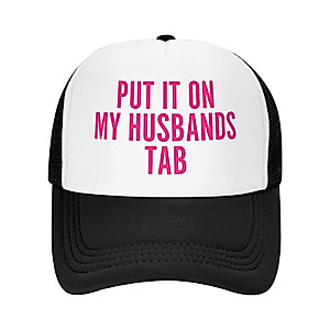 Put It On My Husbands Tab Trucker Hat Pink Father's Day Valentine's Day Mesh Hat Black Men Women Baseball Cap