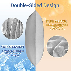 LUXEAR Cooling Pillow Cases Queen Size, 2 Pack Hidden Zipper Arc-Chill Cool Pillow Cases with Double-Side Design [Oeko-TEX Certified], Anti-Static, Skin-Friendly, Machine Washable Pillow Cases - Gray