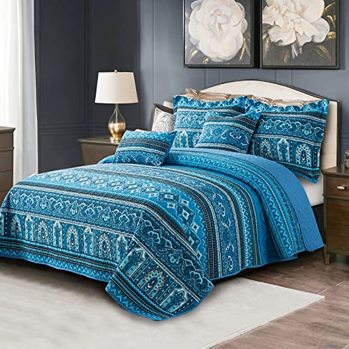 BEDIFANY King Size Quilt, Cotton King Quilt Bedspread Sets,Soft Lightweight Quilted Coverlets Farmhouse Bedding Sets for Bed Decorations for All Seasons 6 Pieces