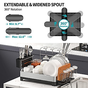 Urackify Dish Drying Rack for Kitchen Counter, 304 Stainless Steel Dish Rack, Multi-Function Dish Drainer with Wine Glass Holder, Large Dish Strainer with Cup Holder, Cutlery Holder, Large Size