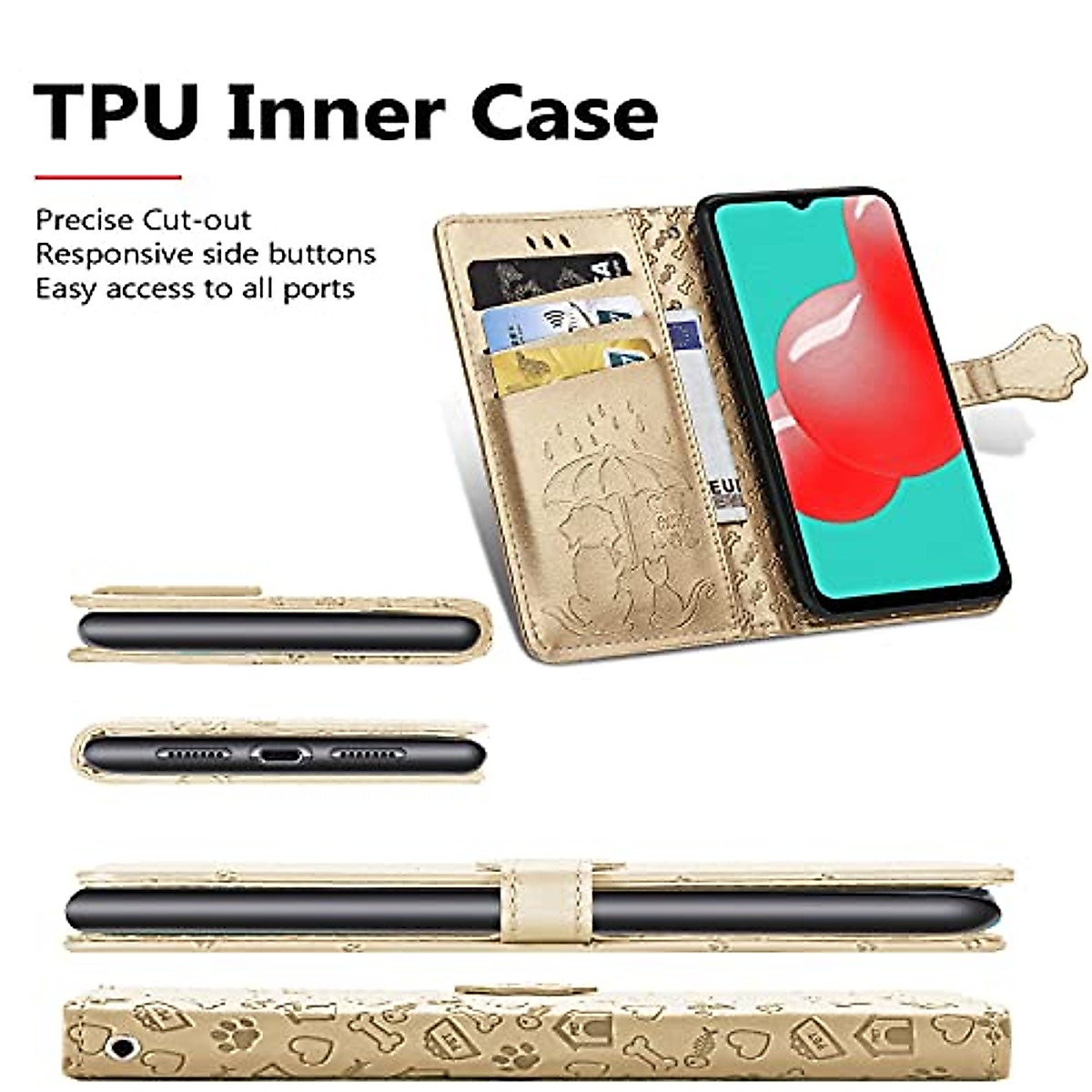 ONV Wallet Case Compatible with Samsung Galaxy S9 Plus - Adjustable Strap Sparkly Animal Leather Folio Cover Card Holder Anti-Shock Stand Magnet Flip Case for Samsung Galaxy S9 Plus [MG] -Gold