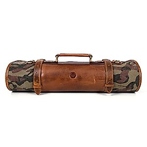 Leather Canvas Knife Roll Storage Bag Expandable 10 Pockets Detachable Shoulder Strap Travel-Friendly Chef Knife Case Roll By Aaron Leather Goods (Louisville, Canvas Leather)