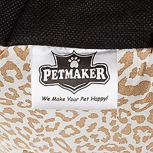 Cat Pet Bed Cave- Indoor Enclosed Covered Cavern/House for Cats Kittens and Small Pets with Removable Cushion Pad by PETMAKER, Tan/White Animal Print