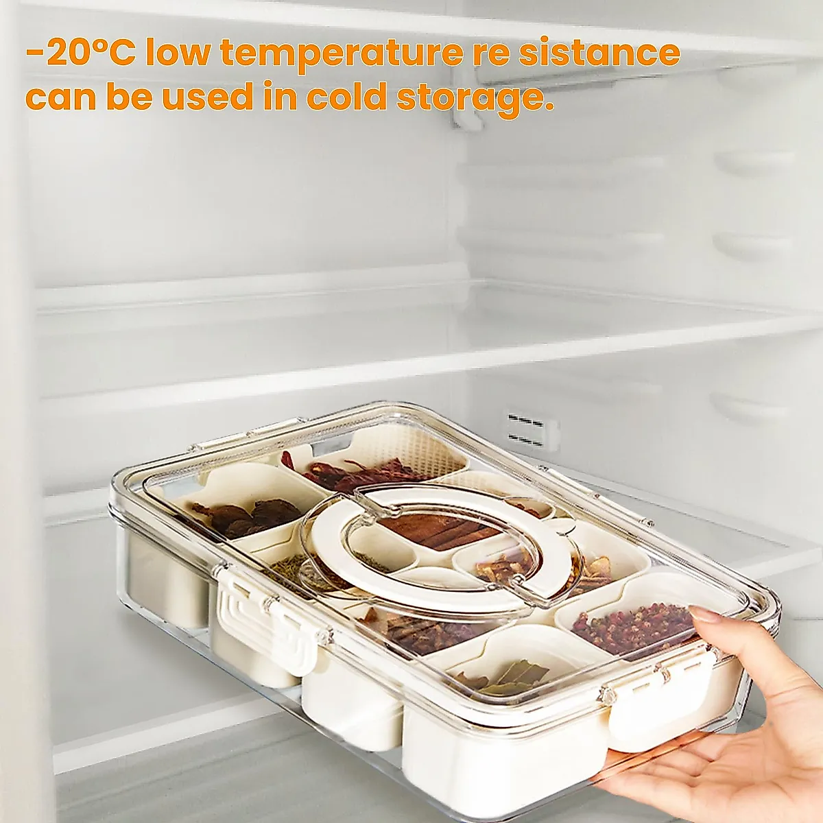 Uideyvi 2PCS Divided Serving box With Lid and Handle, Snack Containers With Dividers and Lids, Candy, Spices, Fruits (With 10 Fruit Forks), Snacks Storage Containers, Convenient to Carry Out.