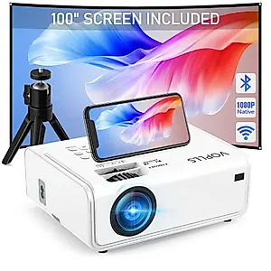 Projector with WiFi and Bluetooth, 2023 Upgraded VOPLLS 5G Native 1080P Projector, 380ANSI Outdoor Projector 4K Support, ±50°/4P/4D Keystone, 50% Zoom, Compatible with TV Box/USB/PC/iOS/Android Phone