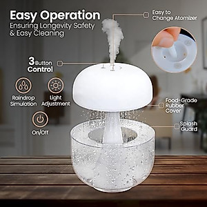 RAINDROPZ Rain Cloud Humidifier by Hugo & Jude - Oil Diffuser, Rain Sounds for Sleeping & Mushroom Night Light. Anti-Splash Mushroom Humidifier for Better Sleep & Wellness. (Excl. Essential Oils)