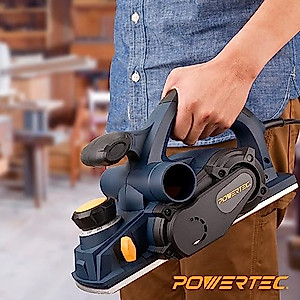 POWERTEC HP1005V Portable Corded Hand Planer 8 Amp Power Motor with 4 3/8 Hand Planer Blades | Electric Woodworking Tool