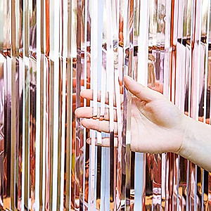 Rose Gold Party Decoration Foil Tinsel Fringe Curtain backdrop with Hanging Circle Garland for Birthday Party Wedding Engagement Background Bridal Baby Shower Birthday Sweet 16 Party Supplies