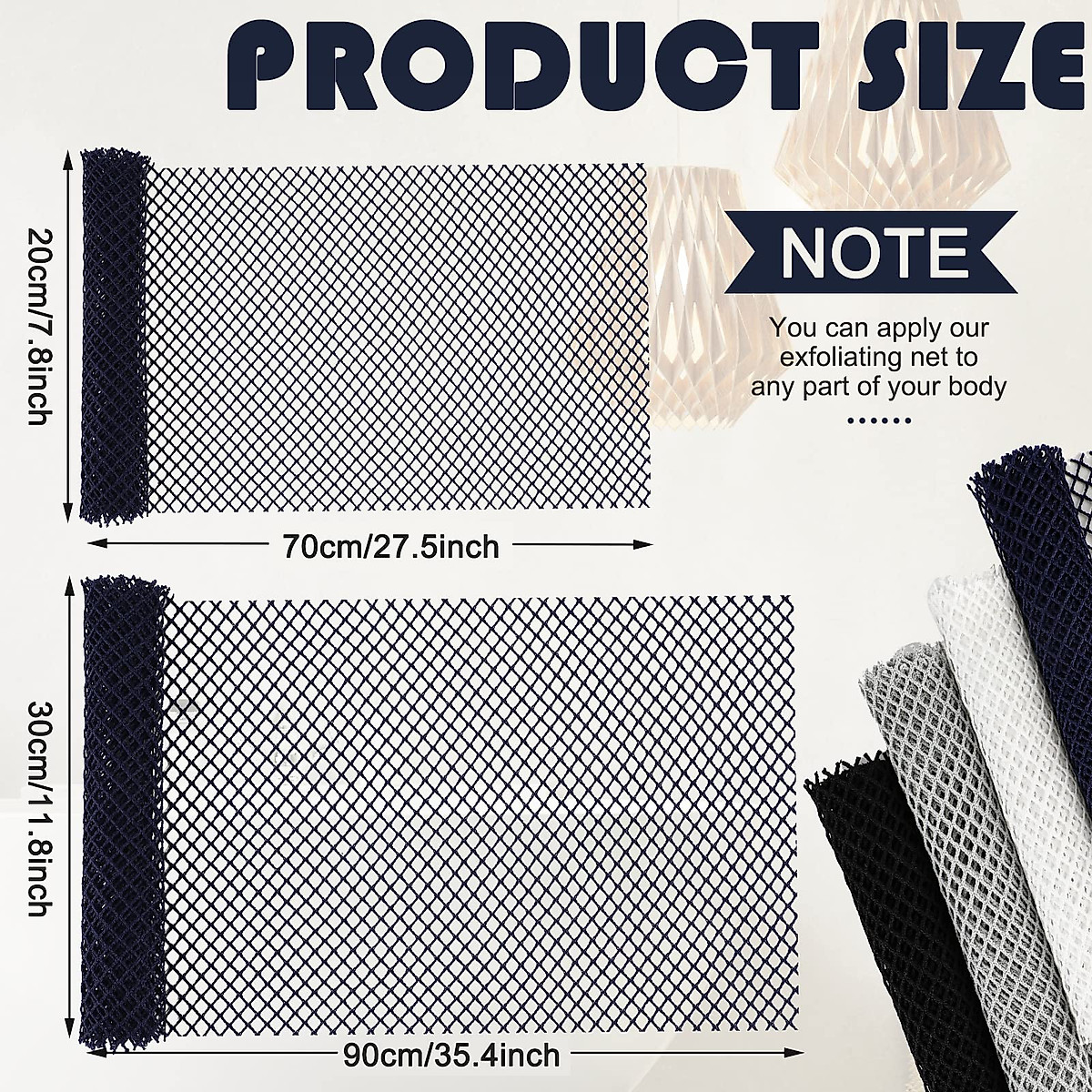 4 Pieces African Net Bath Net Sponge Body Exfoliating Polyester Cleaning Shower Body Scrubber Back Scrubber Exfoliating Wash Bath Cloth for Daily Use (Black, Blue, White, Gray,7.8 x 27.6 Inch)