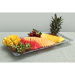 GAC Great American Classics Florentine Designed Charcoal Tempered Glass Rectangular Serving Tray on Glass Ball Legs Break and Chip Resistant – Oven Proof – Microwave Safe Decorative Platter