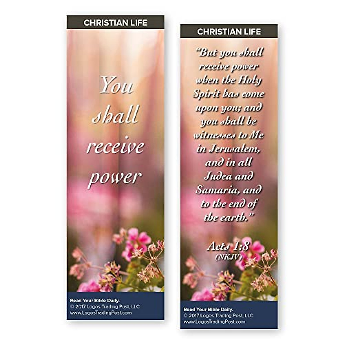 Christian Bookmark with Bible Verse, Pack of 25, Christian Life Themed, You Shall Receive Power, Acts 1:8