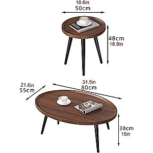 Nesting Coffee Table Oval,Wood Creative Sofa Side End Tables, Coffee Tables/Nightstand Set of 2,Black Metal Legs with Adjustable Foot Pad,for Living Room Bedroom Balcony (Color : Light Brown)