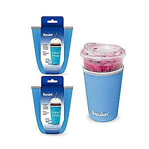 Grand Fusion Frapp-Wrap Coffee Cup Holder, Drip-Proof and Reusable Hot and Iced Coffee Sleeve for Travel, No Sweating Condensation on Papers or Desks, Comfortable on Hands, Light Blue