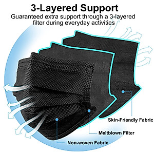 Black Disposable Face Masks, 50 Pack Face Mask 3 Ply Disposable Masks